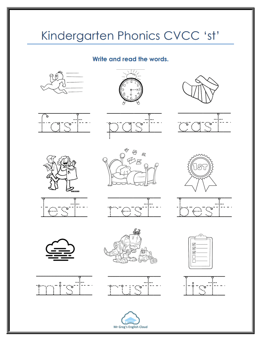 CVCC /st/ Ending Sound Worksheets - Mr. Greg - English Teacher