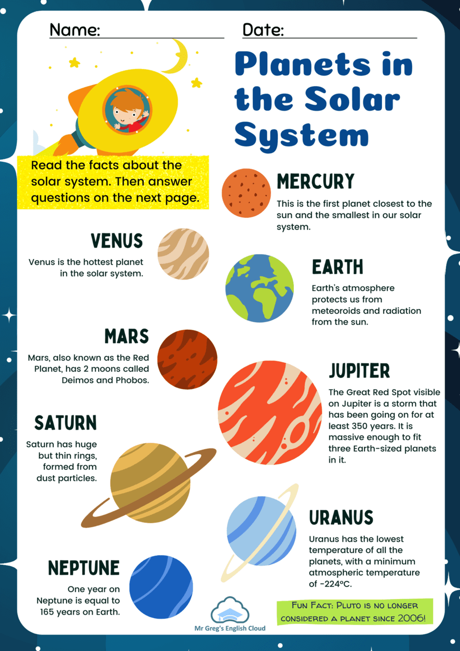 Kindergarten Solar System Worksheets - Mr. Greg