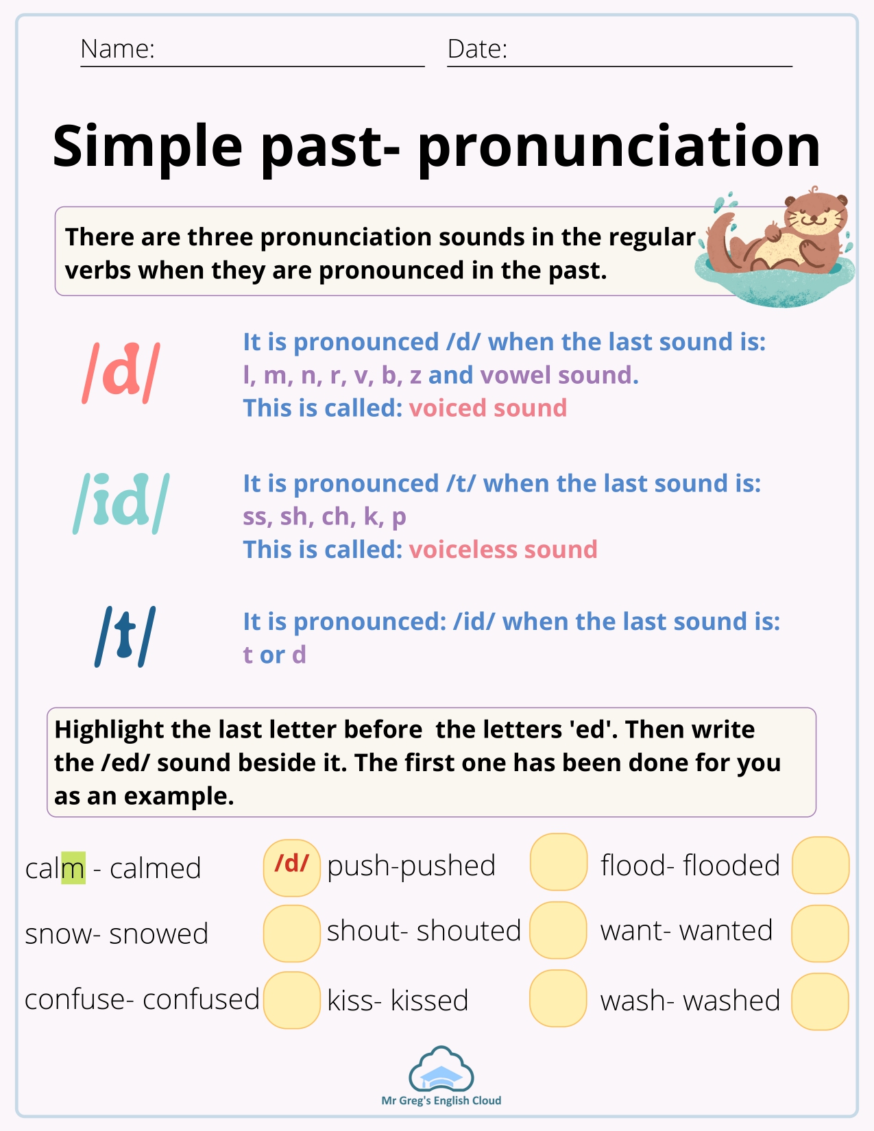 Kindergarten Simple Past Tense Worksheets - Mr. Greg - English Teacher