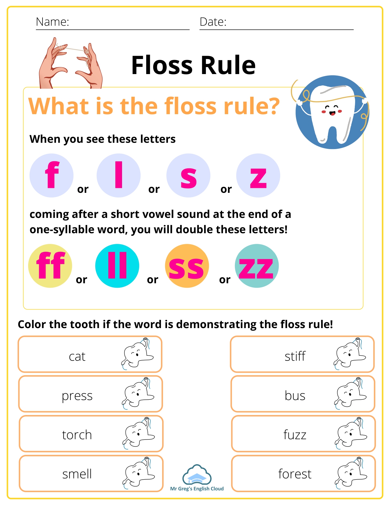 Free FLOSS Rule Spelling Worksheets | Double Consonants F, L, S, Z - Mr ...